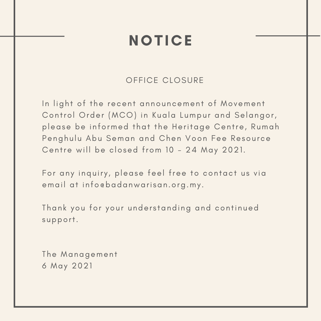 Notice of Office Closure « © 2025 BADAN WARISAN MALAYSIA. All rights ...
