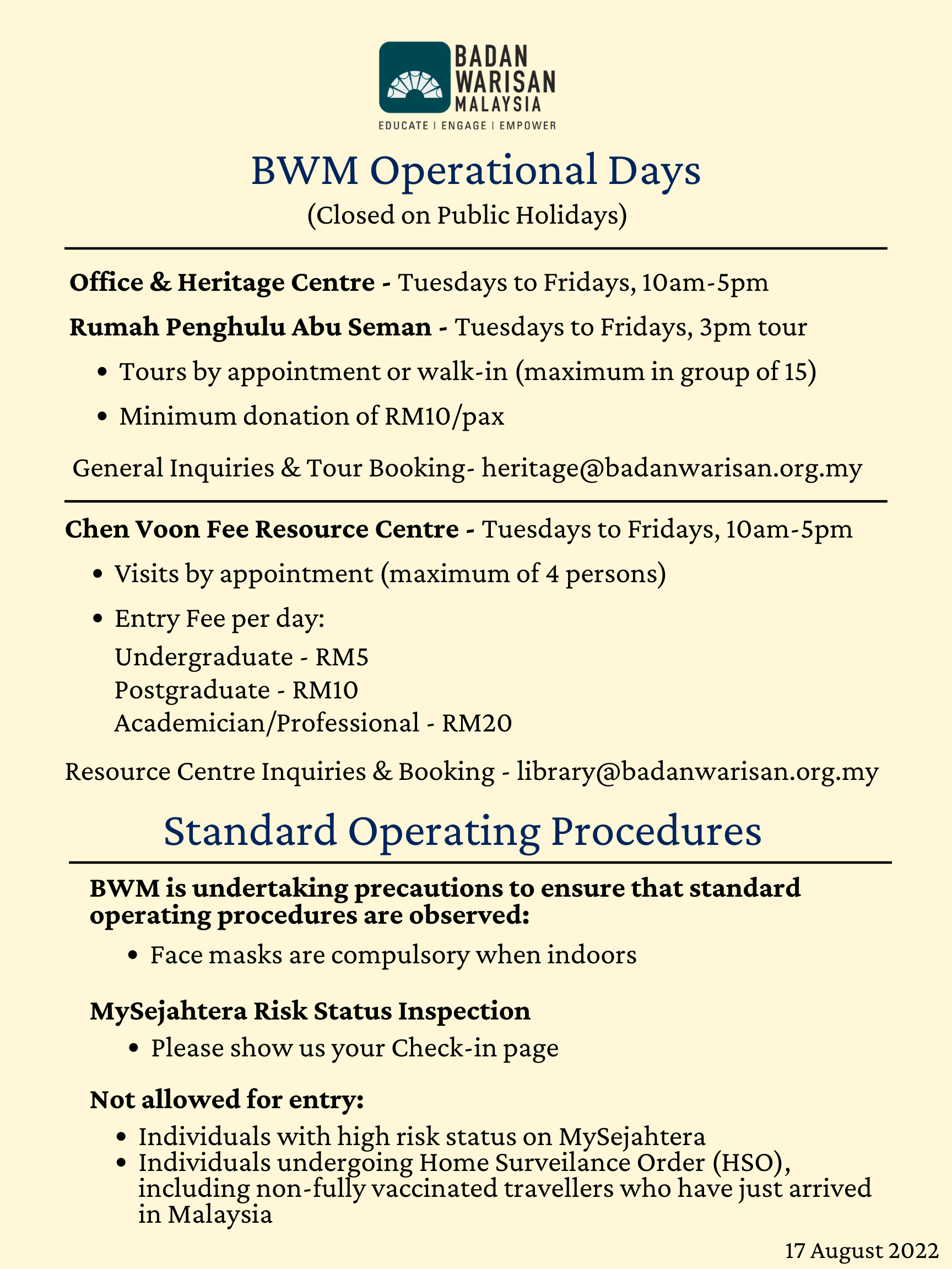 NOTICE – OFFICE OPERATIONAL DAYS « © 2025 BADAN WARISAN MALAYSIA. All ...